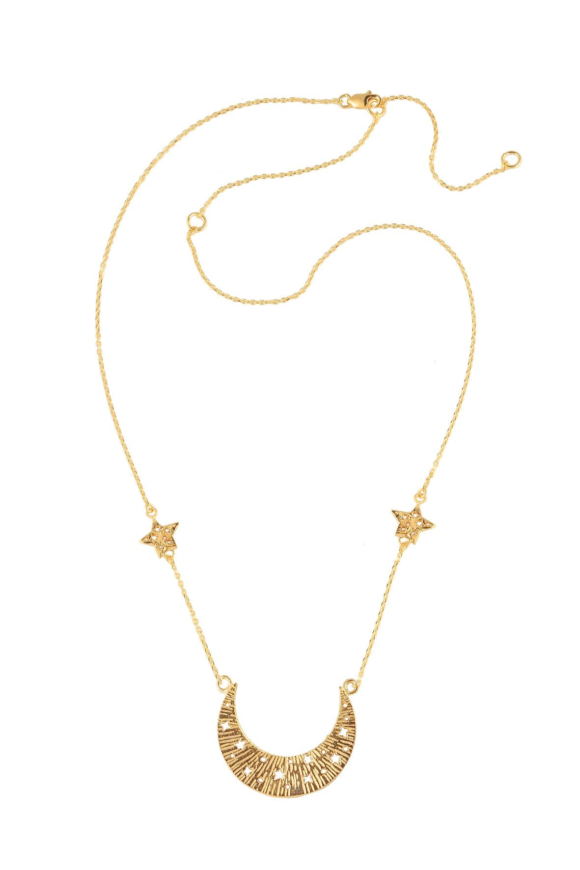 Solid Gold Moon swing with 2 stars on the chain necklace – Madre Kunst ...